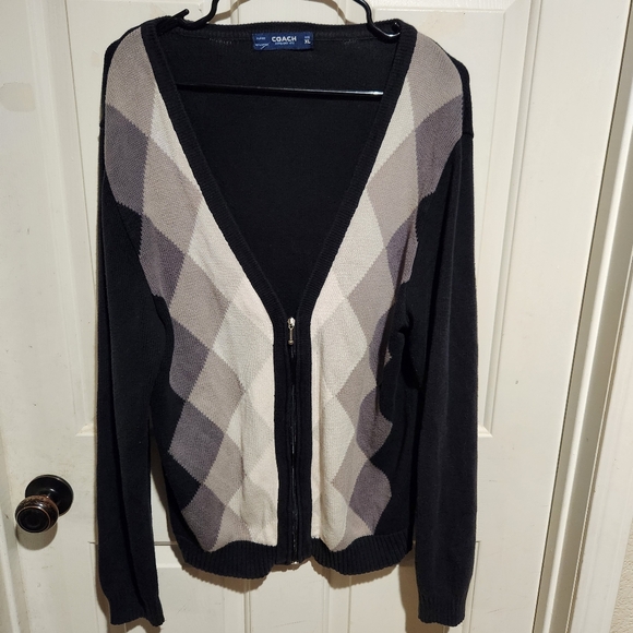 Coach | Sweaters | Vintage Coach Mens Argyle Zip Black Cardigan Xl ...